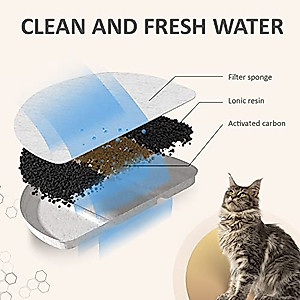 BaoLin Cat Water Fountain with Wireless Pump 3L/100oz, Ultra Quiet Pet Fountain with Stainless Steel Water Bowl, BPA-Free, Water Filter Included, Large Cat Drinking Fountain