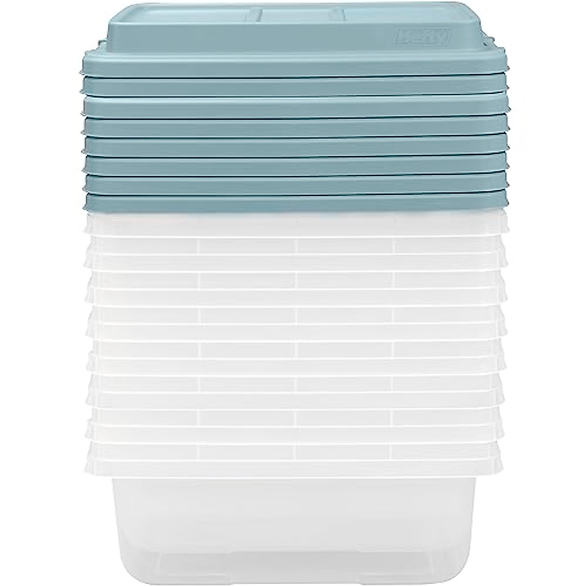 Hefty HI-RISE Stackable Storage Bins - Under Bed Storage Containers with Lids, Shoe Organizer, Plastic Storage Bins, Clear Shoe Boxes with XL Lid-Locking Latches, Durable Double Rim - 18qt (8 Pack)