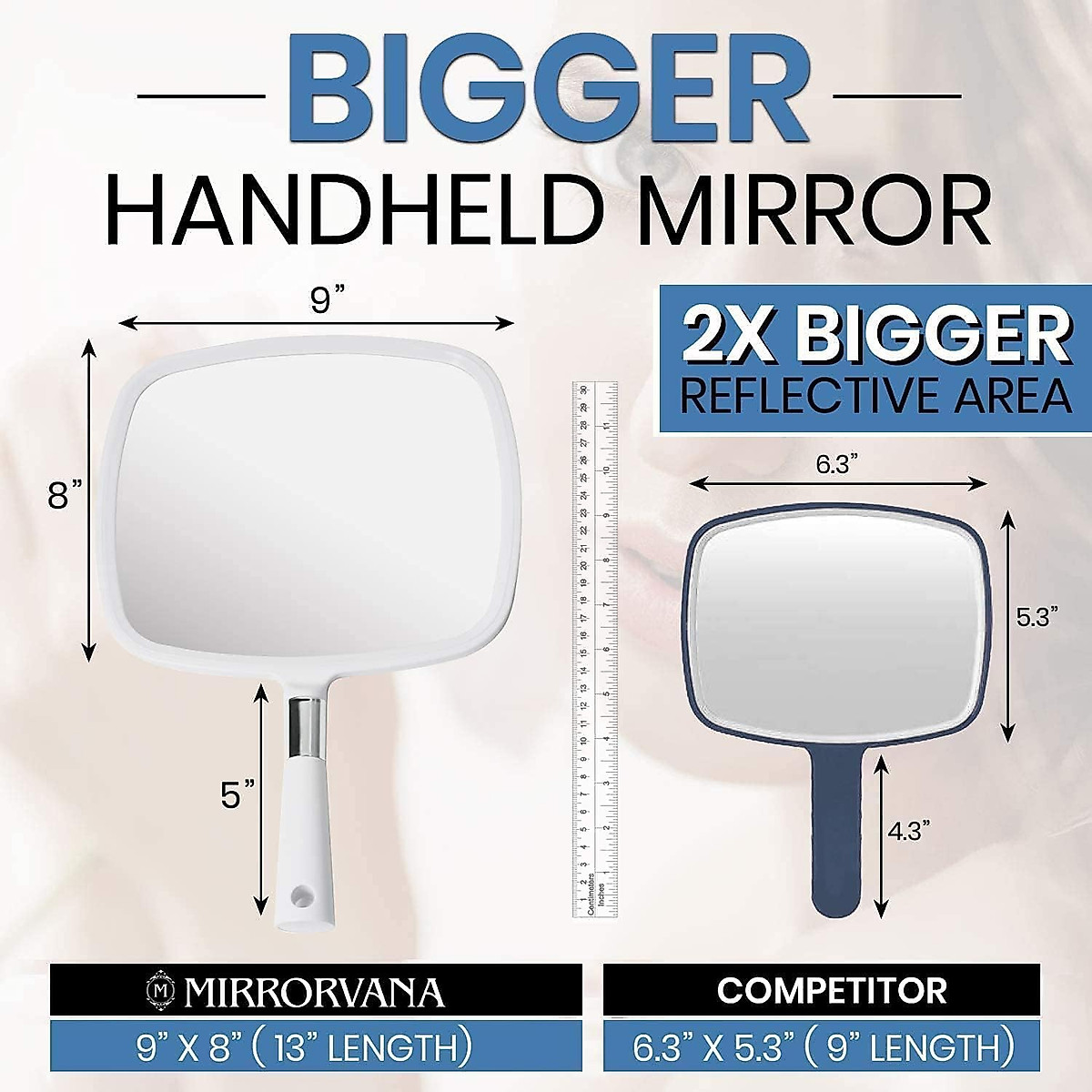 MIRRORVANA® Large Hand Held Mirror with Comfy Handle for Women and Men - Personal Barber Haircut Mirror to See Back of Head - Espejo de Mano - 9" x 13" (White)