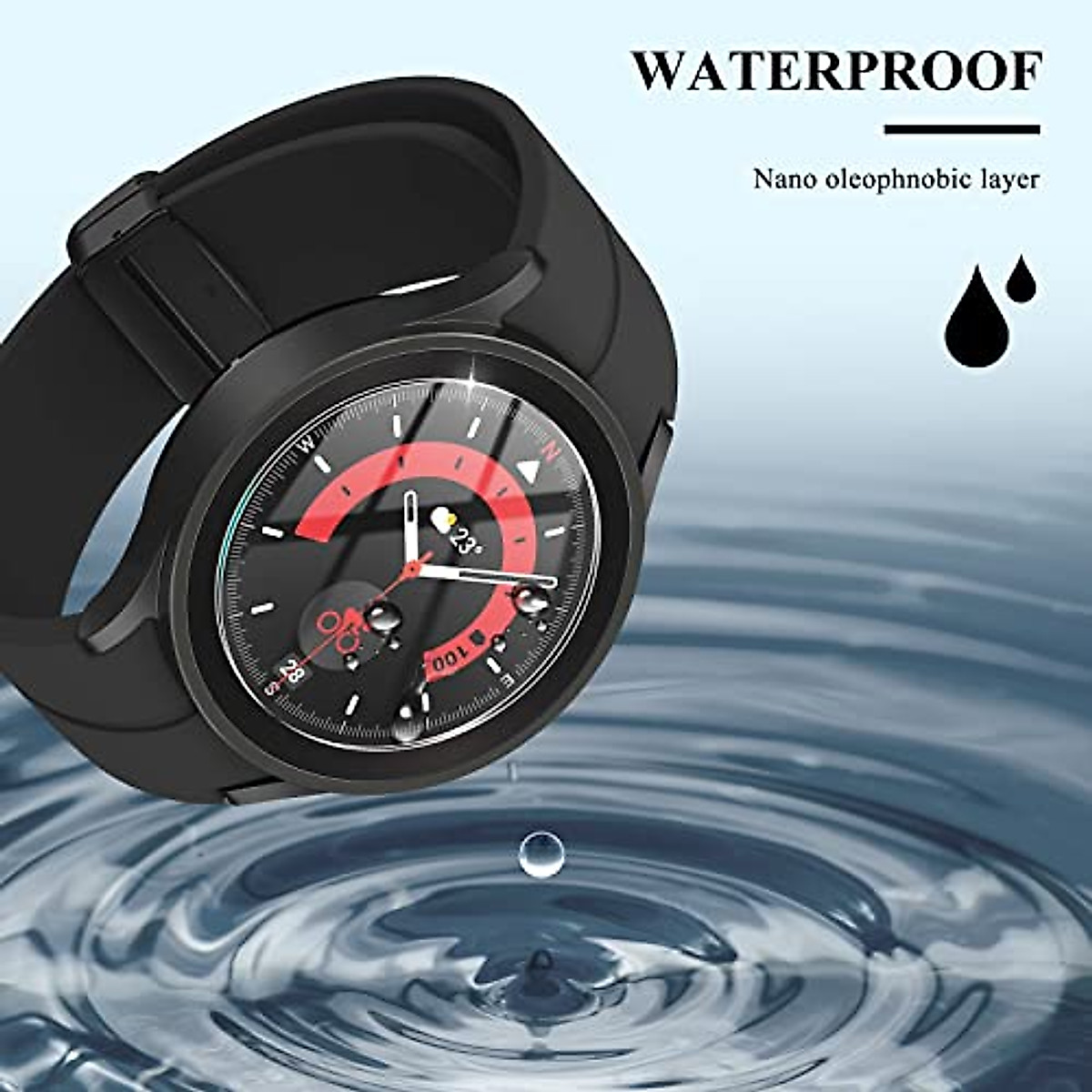 [4 Pack] Compatible for Samsung Galaxy Watch 5 Pro 45mm Screen Protector Tempered Glass, YMHML Waterproof 9H Hardness [No-Bubble] Anti- Scratch HD Clear Film for Galaxy Watch 5 Smartwatch Accessories.