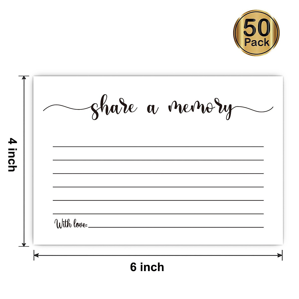 50 Share a Memory Cards, Memory Card for Celebration of Life, Graduation, Wedding, Retirement, Going Away Party (4" x 6")
