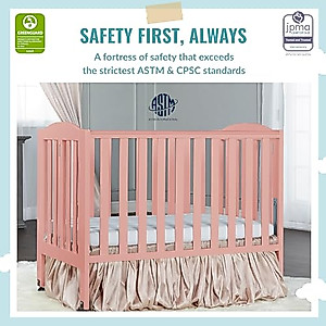 Dream On Me 2-in-1 Portable Folding Stationary Side Crib in Dusty Pink, Greenguard Gold Certified, Two Adjustable Mattress Height Positions,Made of Solid Pinewood, Flat Folding Crib