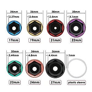 MIXPOWER 1/2" Drive Wheel Protector Impact Socket, 7pcs Thin Wall Deep Impact Socket Set, Durable Plastic Sleeve Lug Nut Socket, 6 Point, Metric, Color-Coded, 17mm, 19mm, 21mm, 22mm, 23mm, 24mm,27mm