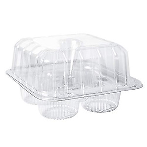 Clear Cupcake Boxes 4 Cavity Holder,ONE MORE Large 4 Compartment Muffin Containers Plastic Cupcake Carrier with Deep Dome 4" High Safe Eco-friendly Material Pack of 15