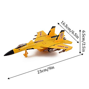 QIAONIUNIU Toy Airplane Model Planes Alloy Pull Back Fighter for Boys with Flashing Lights, Real Jet Sound (Yellow)