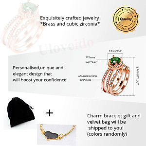 Uloveido Rose Gold Plated Bridal Wedding Bands Rings Set for Women 3 Stackable Eternity Band Rings CZ Engagement Bridal Ring Sets Size 6 Y580