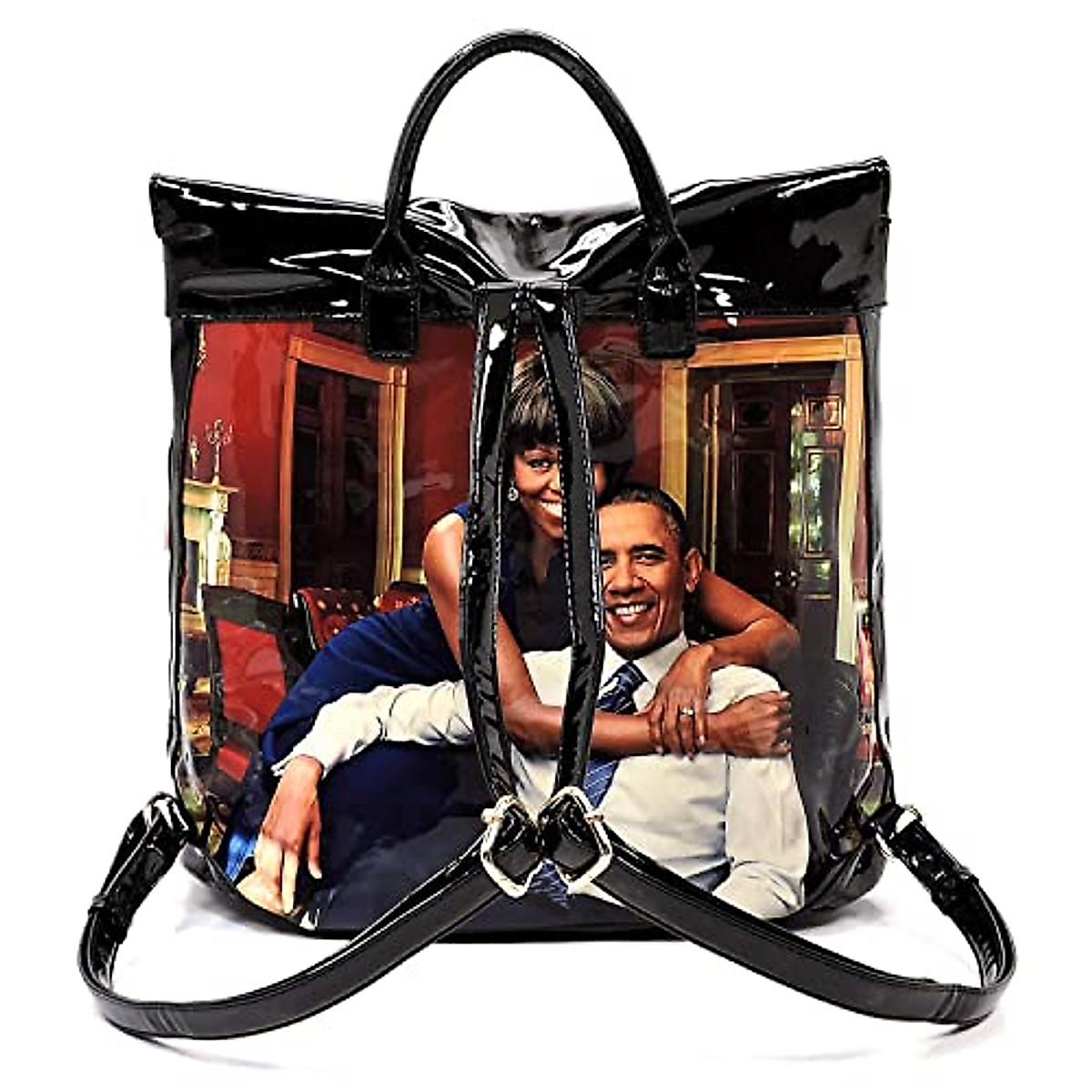 Michelle Obama Magazine Cover Collage Backpack Womens Fashion Purse Handbag (#B-Multi/BK)