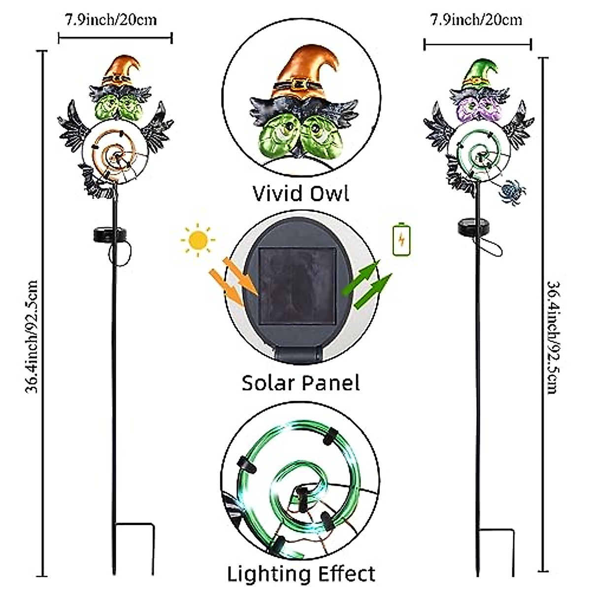 Viveta Halloween Solar Lights Outdoor, 2 Pack Halloween Solar Stake Lights Owl Decor with Led Lights for Pathway Garden Yard Patio