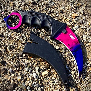 Defender-Xtreme Pink/Blue Blade Hunting Survival Fixed Blade Knife 3cr13 Stainless Steel