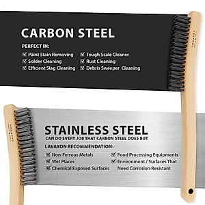 Lavaxon Wire Brush Set-Heavy Duty Stainless & Carbon Steel Bristles with Wood Handle Grip for Rust, Wielding Slag, Dirt & Paint Scrubbing with Deep Cleaning – 14 Inches (Pack of 2)