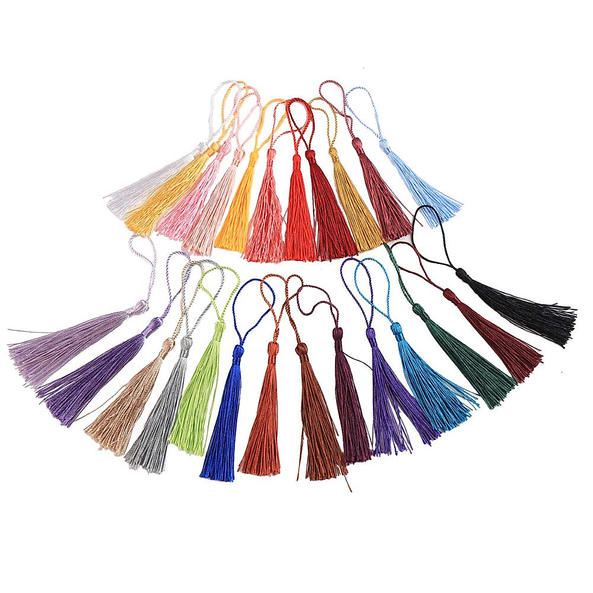 VEYLIN 100Pcs Small Craft Tassels, Handmade Mini Silky Bookmark Tassel with Loop for Jewelry Making (13cm/5.11 in)