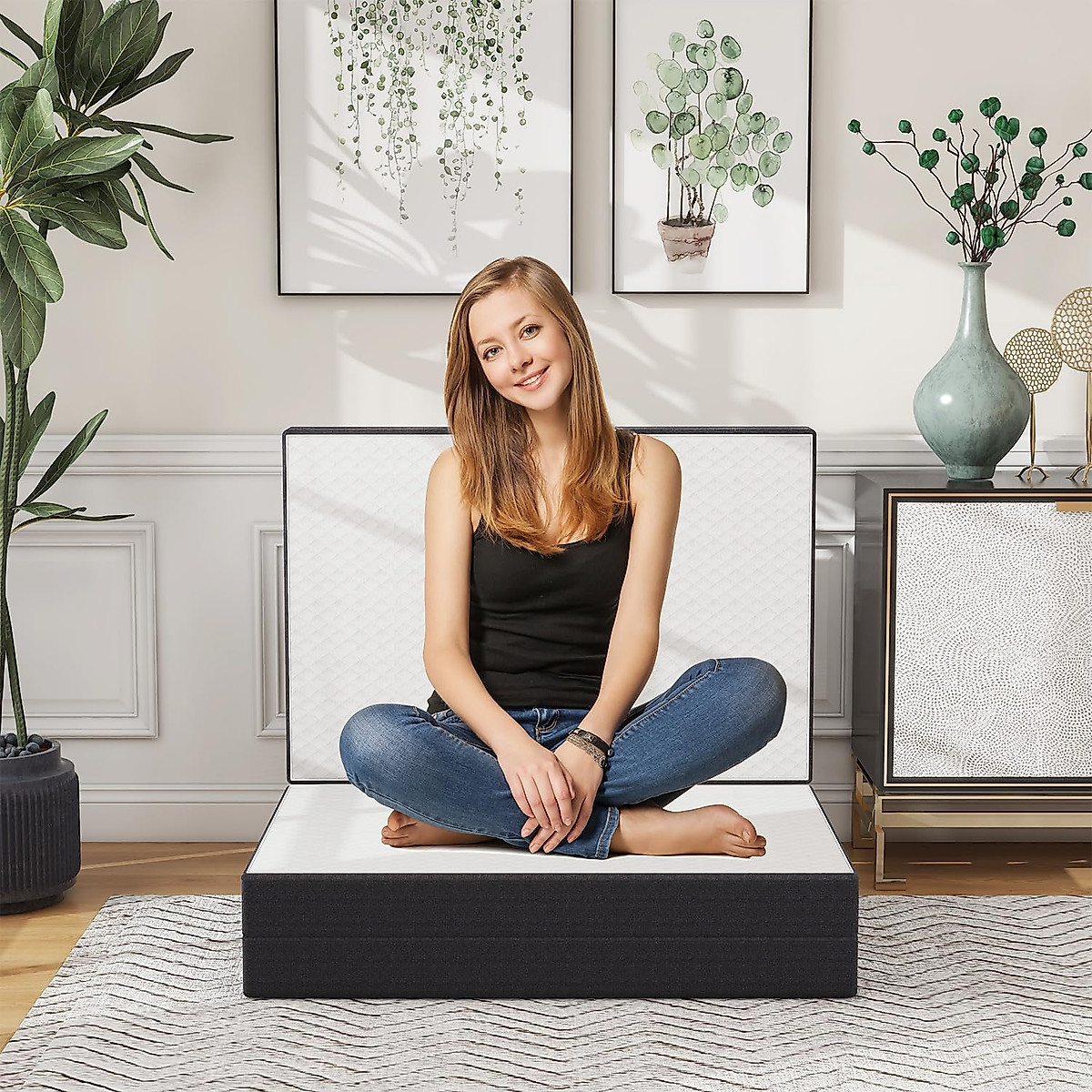 wOod-it Folding Mattress, 4 inch Tri-Fold Memory Foam Mattress Topper for Camping, Foldable Guest Bed, Portable Travel Mat with Washable Cover, 80"×38"×4", White