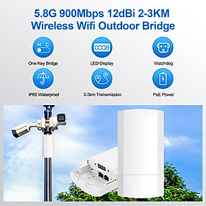 Fretech Wireless Bridge Set 900Mpbs 5.8G WiFi Outdoor CPE Point to Point Long Range up to 2-3KM CPE200 with 12dBi High-Gain Antenna，24V PoE Power, IP65 Waterproof,2-Pack, White