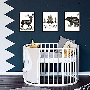 KAIRNE Framed Woodland Motivational Quote Wall Decor, Bible Verse Wall Art for Baby Room Classroom,Set of 3 8X10inch Adventure Woodland Canvas Decor with Black Frame