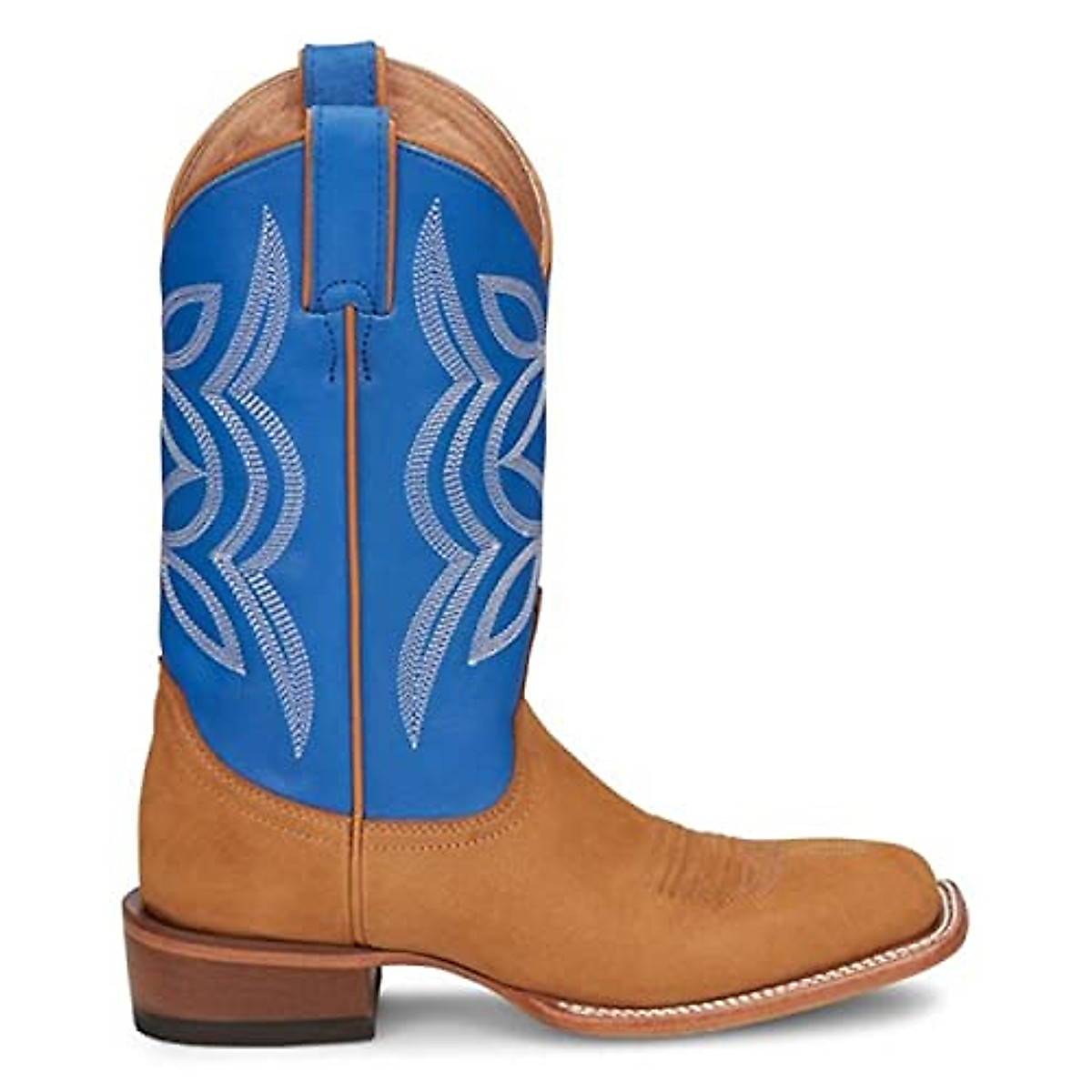 JUSTIN Boots Women's Hayes Tan 11` Blue Square Toe Boot Tan 7.5 B