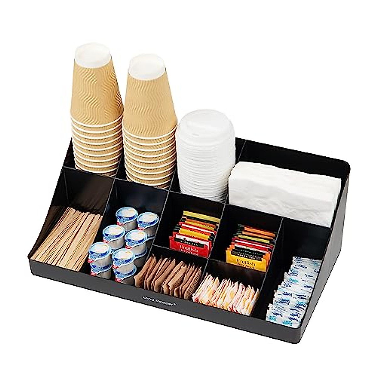 Mind Reader 11 Compartment Breakroom Coffee Condiment Organizer, Black