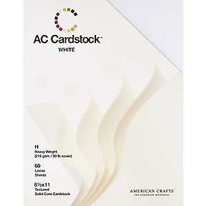 8.5 x 11-inch White AC Cardstock Pack by American Crafts | Includes 60 sheets of heavy weight, textured white cardstock