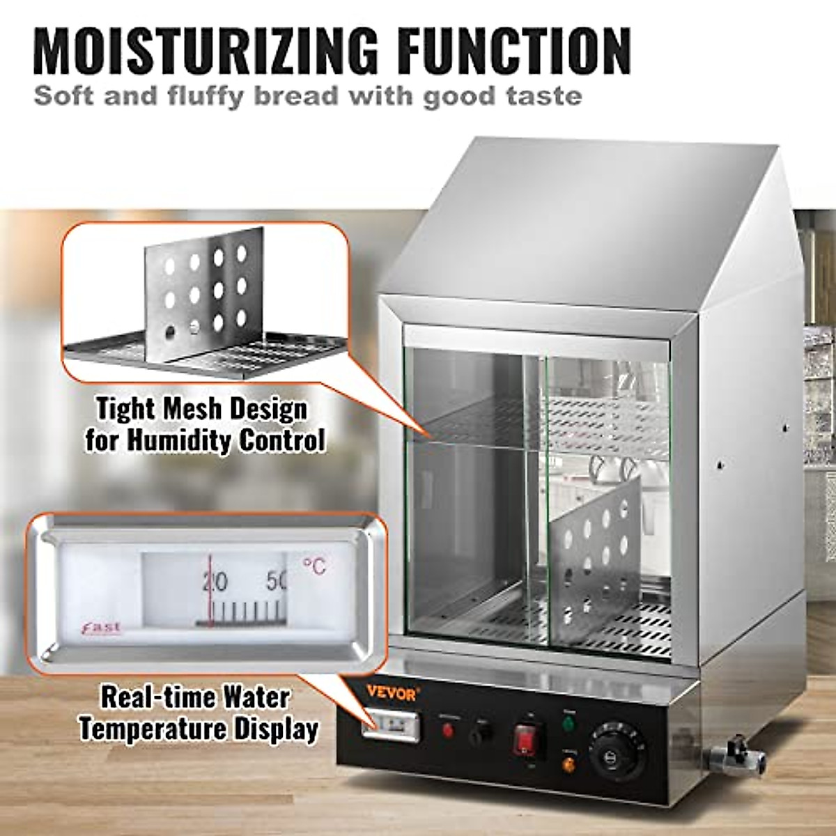 VEVOR Hot Dog Machine, 36 L, 2-Tier Hot Dog Steamer for 200 Hotdogs & 42 Buns, 1200W Electric Bun Warmer Cooker with Rotary Knob Temp Display 7.5 L Water Tank, Stainless Frame and Tempered Glass Doors