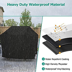 SunPatio Grill Cover 55 Inch, Outdoor Heavy Duty Waterproof Barbecue Gas Grill Cover, UV & Fade Resistant, All Weather Protection Compatible for Weber Charbroil Nexgrill Kenmore Grills and More, Black