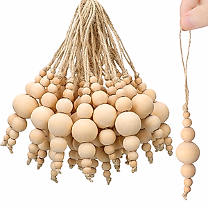 Soaoo 36 Pcs Christmas Jute Rope Tassels with 7 Wood Beads Jute Tassels for Crafts Boho Natural Wooden Bead Hanging Ornaments Decorations Christmas Tree DIY Farmhouse Rustic Minimalist Country Neutral