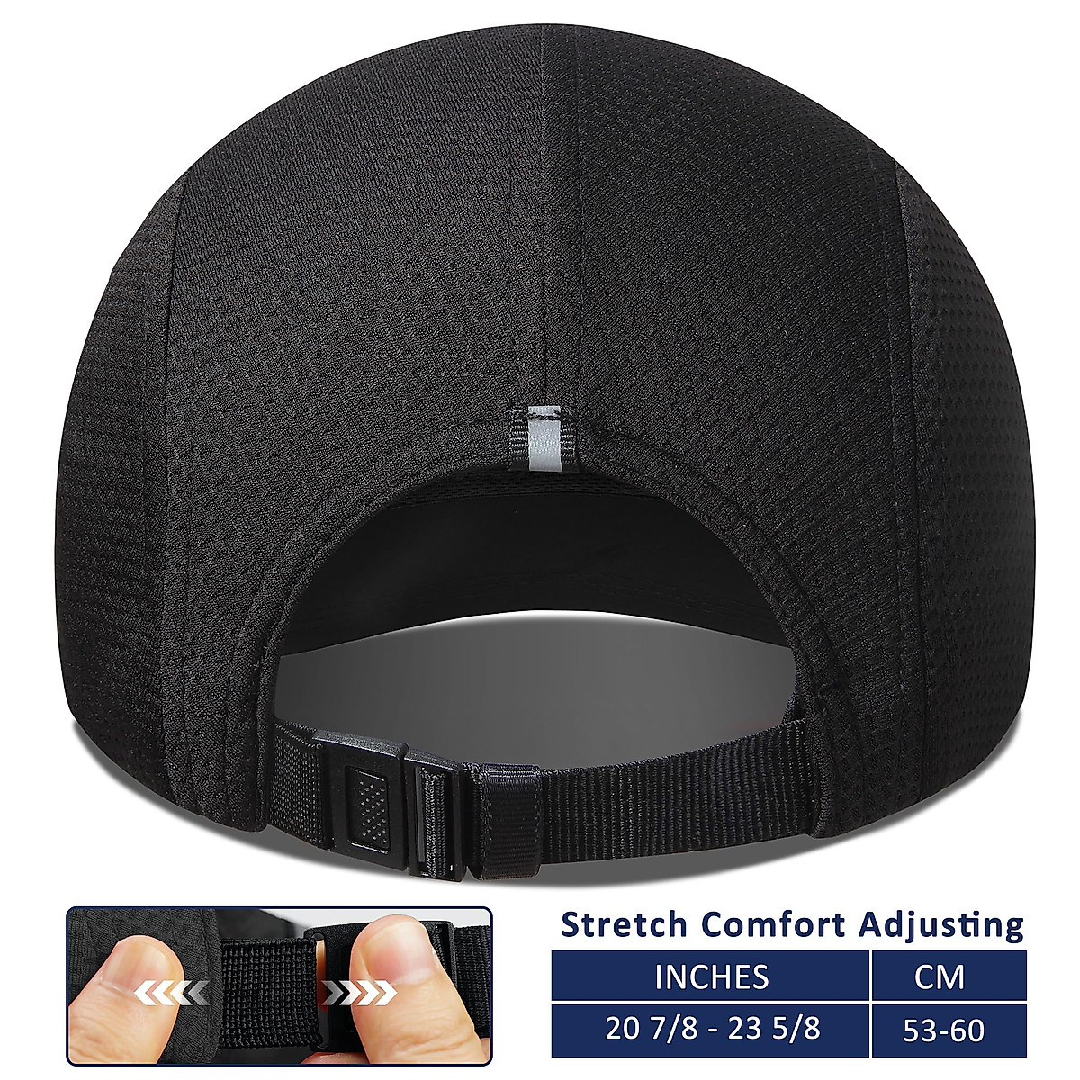 GADIEMKENSD Women's Race Day Running Hat Performance Mesh Baseball Cap - Excellent Ventilation, Lightweight, Reflective Safety Ponytail Hats for Exercise Golf Hiking Beach Workout Gym Black