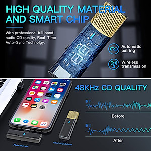 Wireless Lavalier Microphone for iPhone iPad, Plug-Play Mini Wireless Mic for Recording/YouTube/TikTok/Facebook Live Stream, Little External Microphone for Phone(Noise Reduction Auto-Sync)