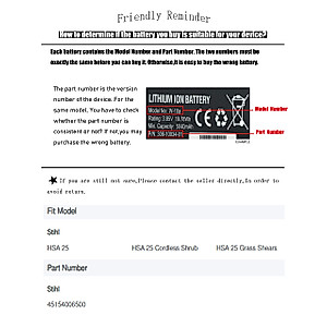 Estry Battery Replacement for HSA 25, Cordless Shrub HSA 25, HSA 25 Grass Shears, 45154006500
