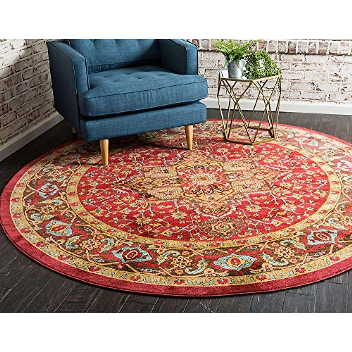 Unique Loom Sahand Collection Traditional Geometric Classic Red Round Rug (8' 0 x 8' 0)