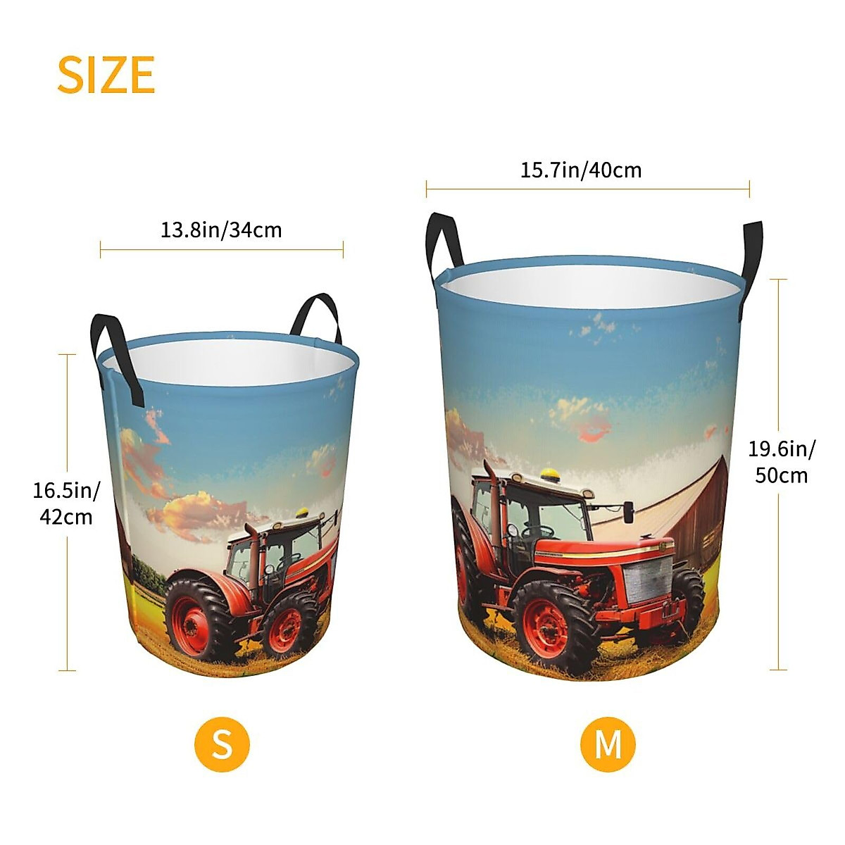 Company Farm Tractor Printed Circular Laundry Basket, Foldable Oxford Cloth Tote Bag Laundry Hamper, Toy Organizer, For Bathroo/Laundry Storage/Bedroom Storage/Medium