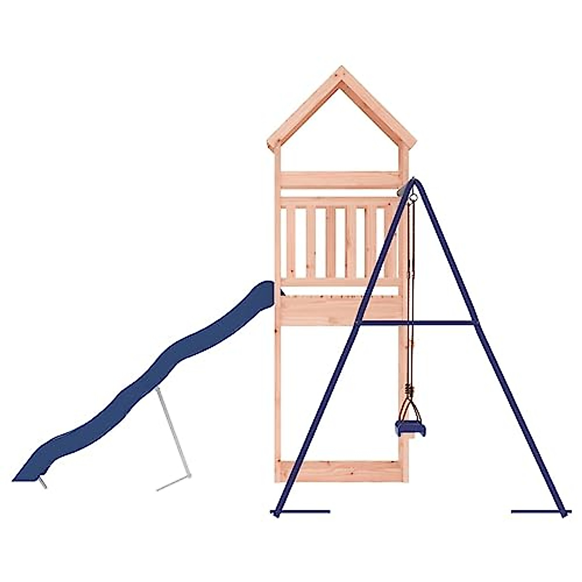 Loibinfen Outdoor Playset Solid Wood Douglas, Garden Play Set with 1 Play Tower,1 Wave Slide,1 Single Swing Set, Modern Outdoor Backyard Children's Climbing Wood Playground Playset,-4571