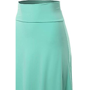 Solid A-Line Fold Over Waist Band Flared Midi Skirt Blue Grey L