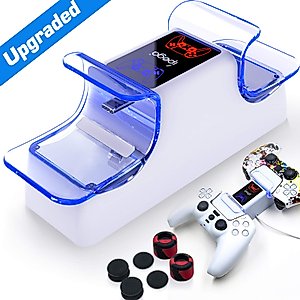 Upgraded PS5 Controller Charger with Thumb Grip Kit, Ipega DualSense Charging Station with LED Indicators, Dual USB Type C Fast Charging and Safety Chip Protection for Sony Playstation 5 Controllers