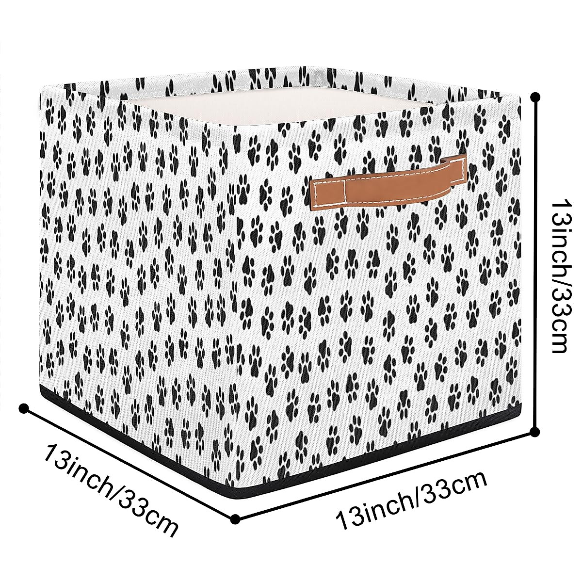 Yzrwebo Black Paw Print Fabric Storage Bins for Organizing Cat Dog Paw Print Large Storage Basket with Handles Cube Collapsible Organizer Bins for Shelves Closet Decor Toys Clothes Cubby 13"x13"x13"