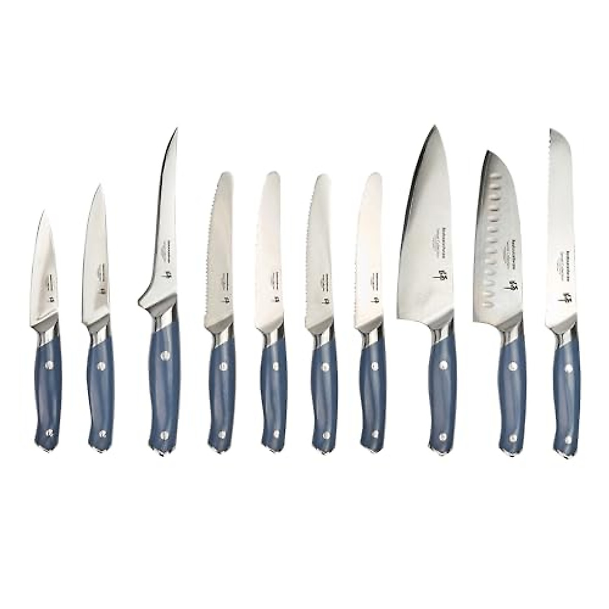 Restaurantware Sensei 10-Piece Knife Set 1 Sharp Professional Knife Set For Chefs - Damascus Steel 67 Layers Blue German Steel Steel Knife Set Ergonomic Handle For Multi Purpose Kitchen Use
