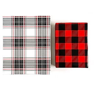 WRAPAHOLIC Reversible Christmas Wrapping Paper - Mini Roll - 17 Inch X 33 Feet - Black and Red Plaid Design for Holiday, Party, Celebration