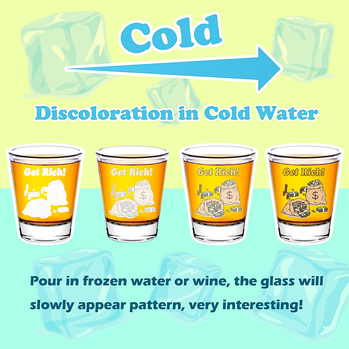 HOMEYUT Shot Glasses, 1.5oz Color Changing Shot Glasses Set of 4/Super Cute Ornate Shot Glasses/Funny Glasses/Heavy Base Shot Glass Set/Tequila Shot