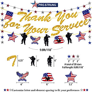 Veterans Day Banner, Veterans Day Decorations Thank You for Your Service Banner, Memorial Day Patriotic Party Military Decorations, Glitter Thankful Banner Garland Backdrop Patriotic Party Supplies