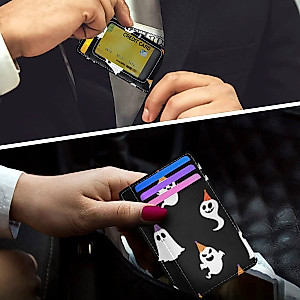 susiyo Cute And Scary Halloween Ghost Slim Minimalist Wallets Rfid Blocking Card Wallets PU Leather Front Pocket Wallets for Men and Women