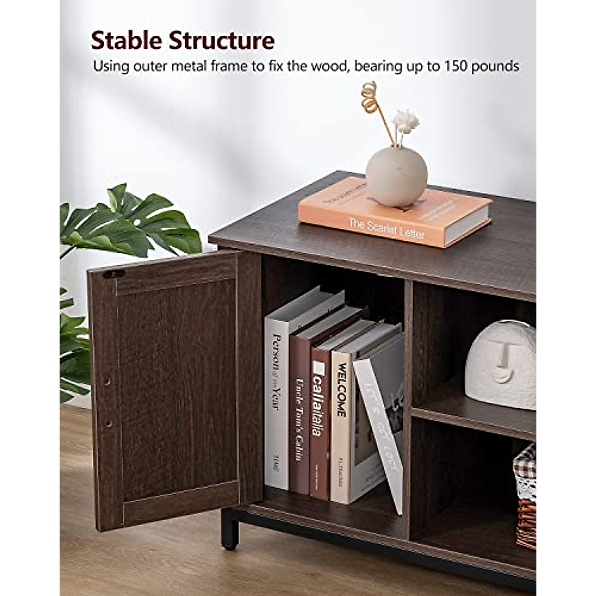 WEENFON Farmhouse TV Stand for 55 Inch TV, TV Console with Storage Barn Doors,Entertainment Center for Living Room, Bedroom, TV Stand with Stable Metal Frame, Dark Brown