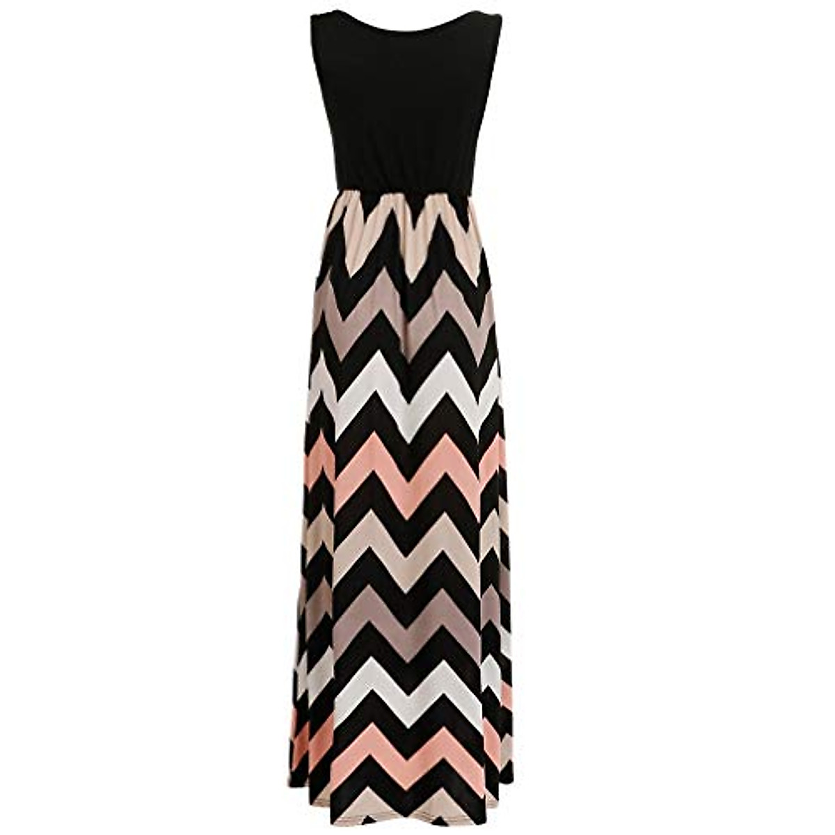 Sherosa Womens Plus Size Empire Waist Chevron Zigzag Floor Length Maxi Dress (XL, Black)