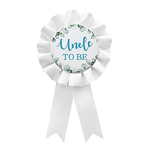 WOWOPA Uncle To Be Tinplate Badge Pin, Gender Reveal Baby Shower Pin, Green Leaves Uncle Satin Fabric Button Party Decoration - white