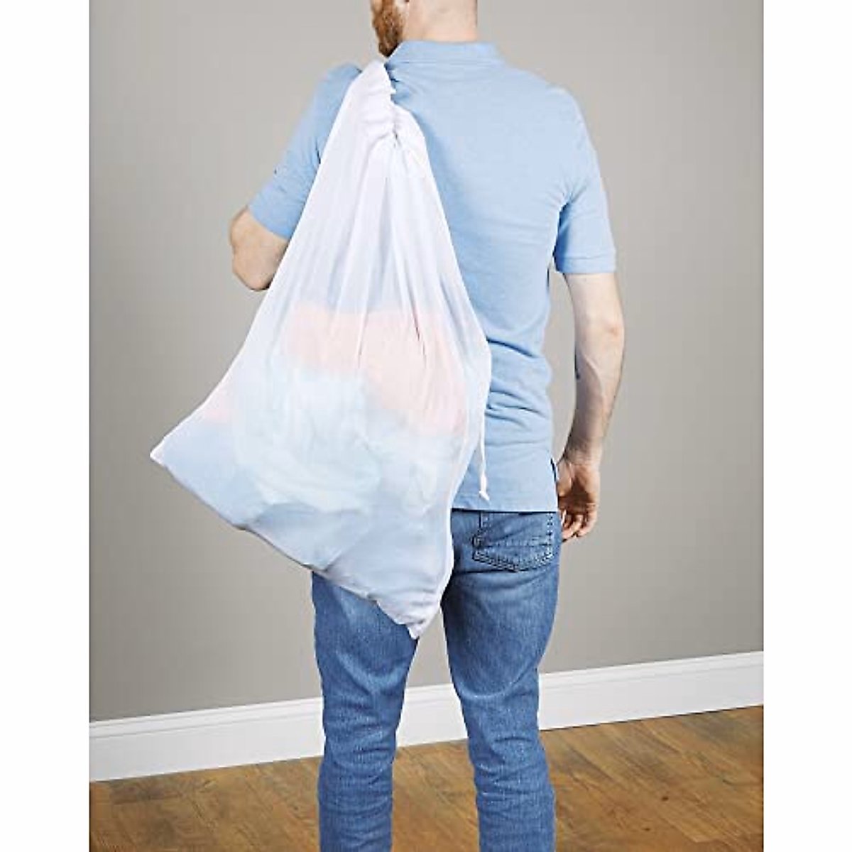 mDesign Laundry Hamper Organizer/Sorter with Metal Stand and 2 Removable Large Mesh Bags - Portable - Double Hamper Design - White/Natural