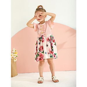 Toddler Infant Baby Girl Dress Floral Ruffle Sleeve Dresses Girls Sundress (4-5T) Pink