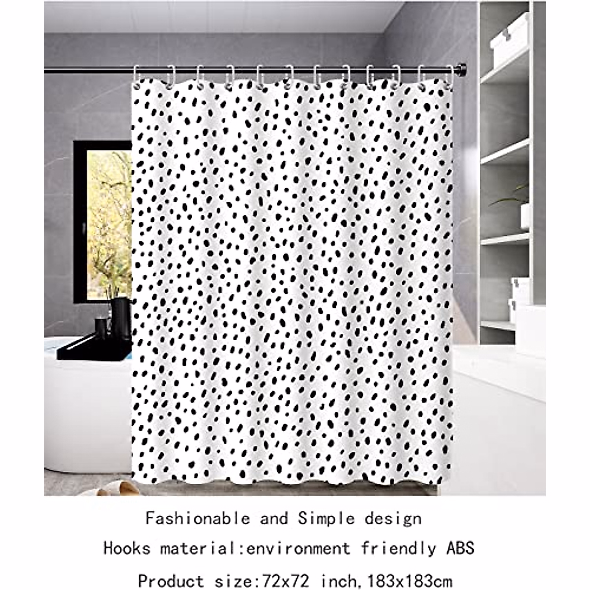 HULEBIN Black Polka dot Shower Curtain Fabric for Bathroom, Small Cute Trendy Design Black Polka dots on White Waterproof Polyester Fabric Bathtub Shower Curtain for Kids,72x72 inches