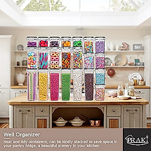 PRAKI 22 PCS Airtight Food Storage Containers Set - BPA Free Kitchen Canisters with Durable Lids, Clear Plastic Kitchen & Pantry Organization and Storage, Ideal for Cereal -40 Labels & Marker (Black)