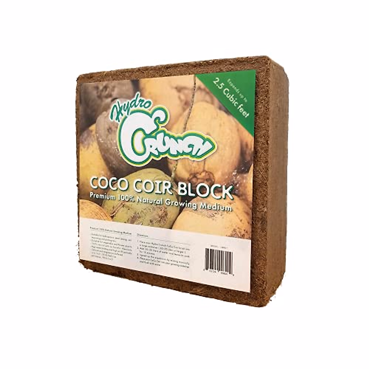 Hydro Crunch CB801 Coco Coir 2.5 Cubic Ft Block of Soiless Growing Media, Brown