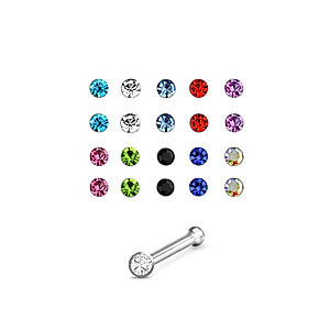 20 Pack 925 Sterling Silver Nose Bones Rings 1.5mm Round stone 22G