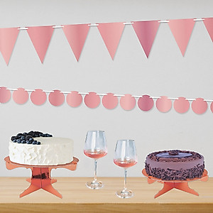 Beistle 2 Piece Durable Boardstock Shiny Metallic Rose Gold Round Cake Stands for Bridal Showers, Wedding Receptions, Birthday Party Supplies, Dessert Holders