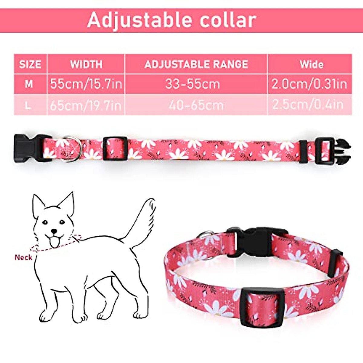 TIESOME Adjustable Soft Dog Collar, Bohemia Floral Multicolor Cute Patterns for Small Medium Large Pet Puppy Walking Running Training (Red M)