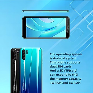 aderroo Unlocked Cell Phone，Y77 Android Smartphone, 5.72-inch IPS Full-Screen，Front and Rear Cameras，1GB RAM 8GB ROM，Only Supports Dual SIM Card Frequency Band of 3GWCDMA ：850/2100MHZ（Black）